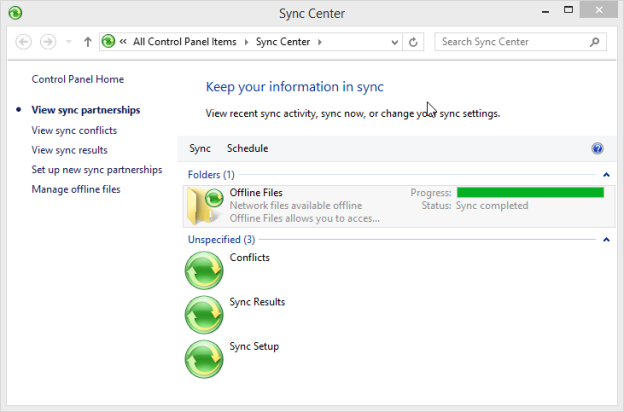Windows Sync Center – Sync Complete – Geoff @ UVM
