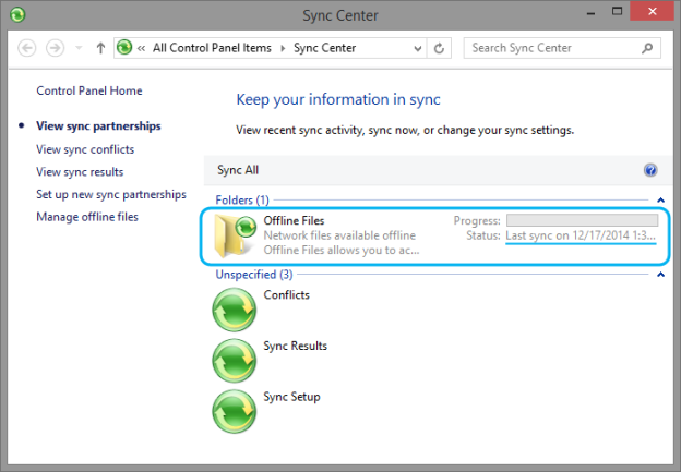 Windows Sync Center – Geoff @ UVM
